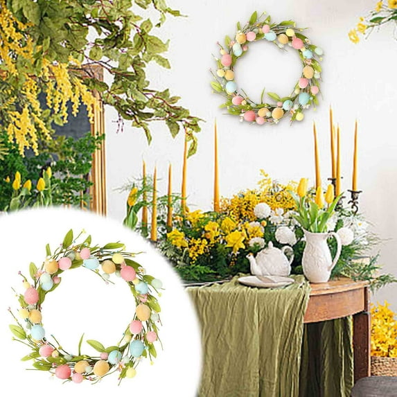Cadancy Easter Wreath Decorations Eggs Green Leaves Berries Artificial ...