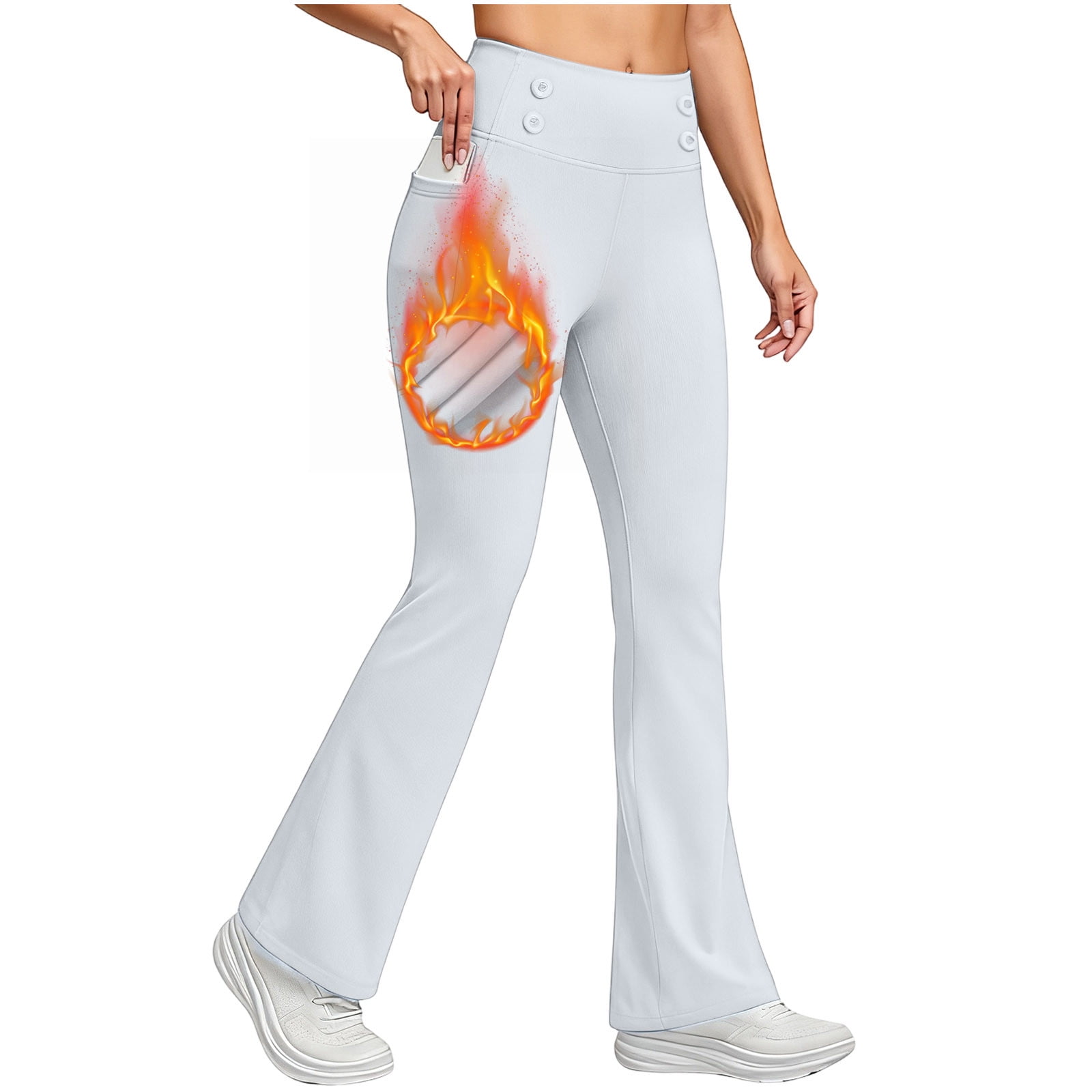 Cadancy Fleece Lined Flare Leggings Women with Pockets High Waist ...