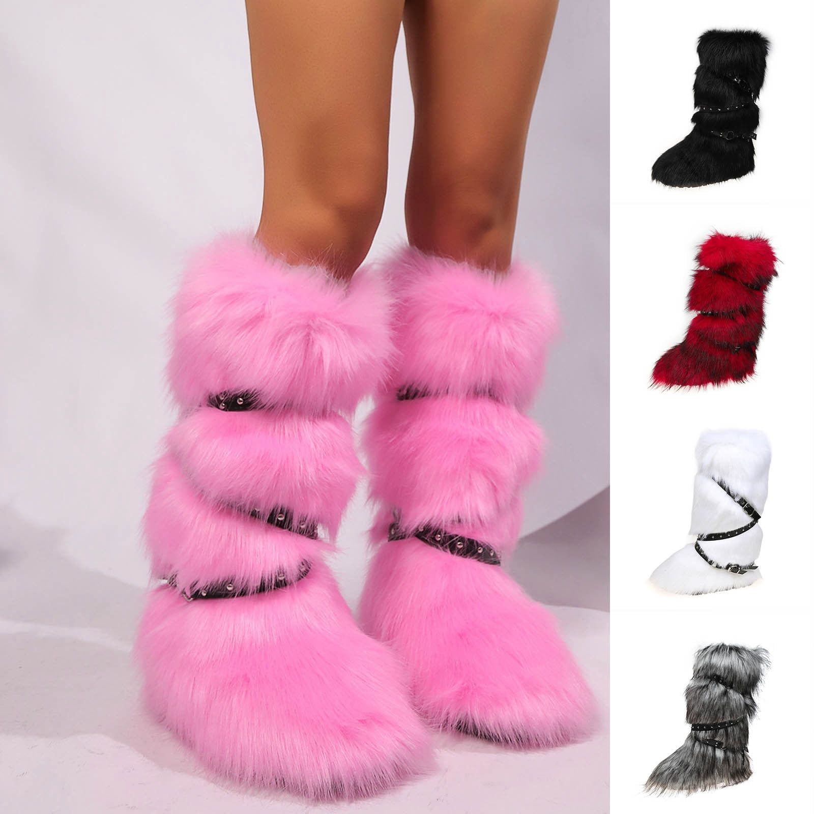 Cadancy Fuzzy Boots Womens Knee High y2k Style Fashion Faux Furry ...