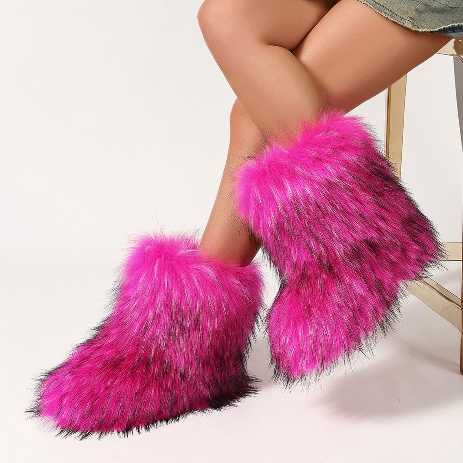 Cadancy Fuzzy Boots Womens Mid Calf Cute y2k Fashion Fluffy Furry ...