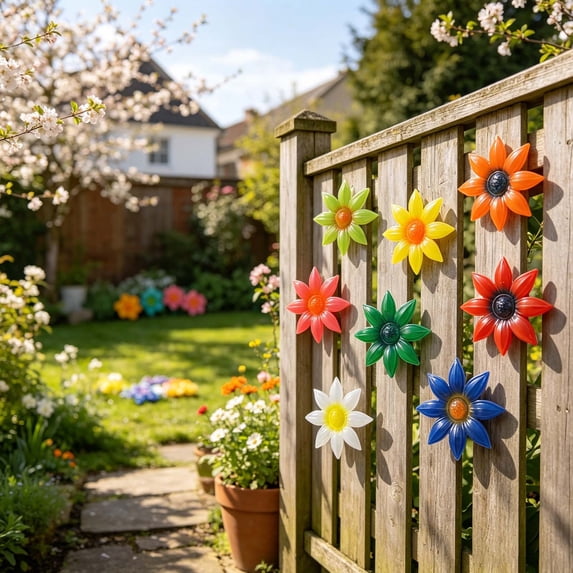 Cadancy Garden Decor 8 Pack Metal Sunflower Wall Art Outdoor Patio ...