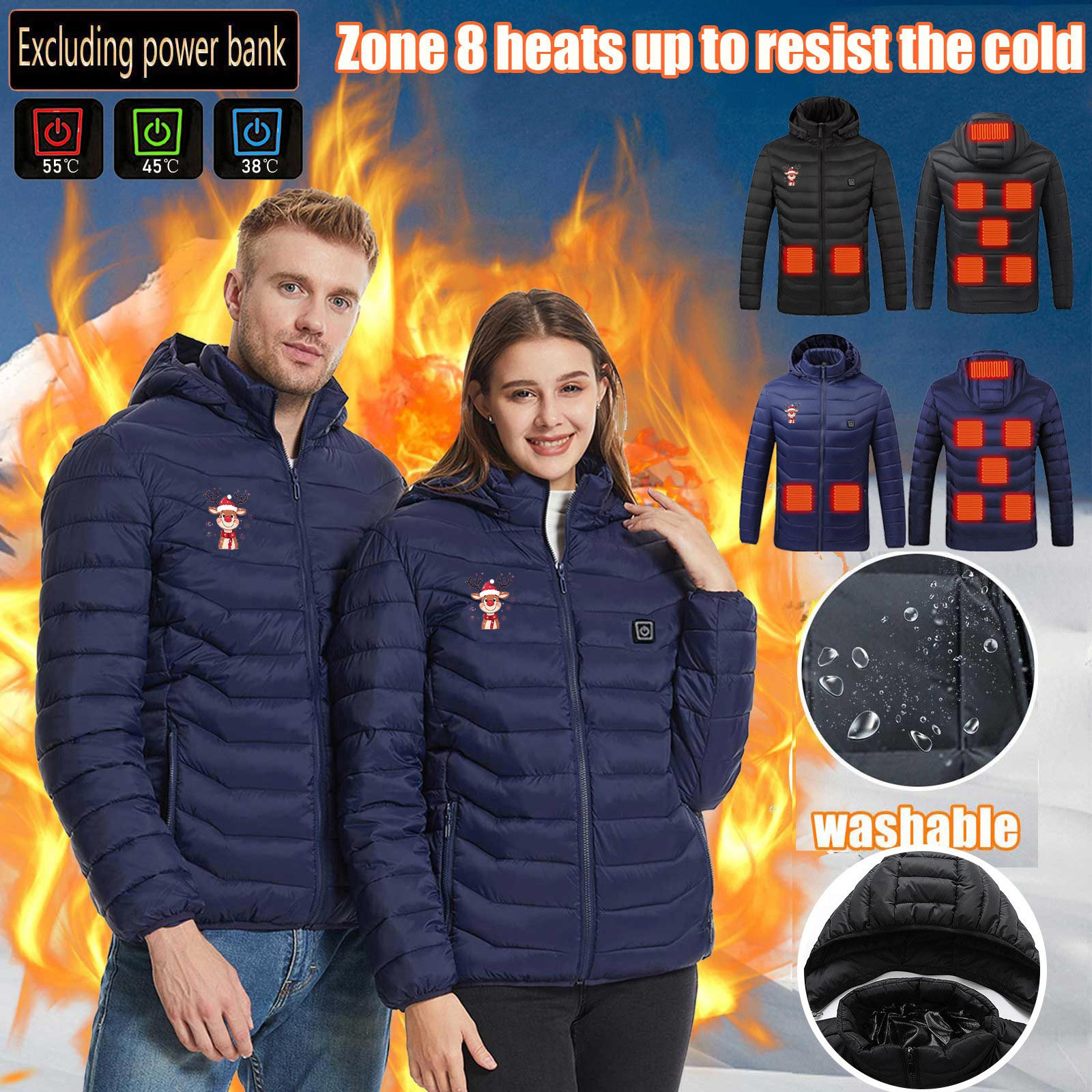 Cadancy Heating Jacket for Men Women Long Sleeve Zip Up Winter Coats ...