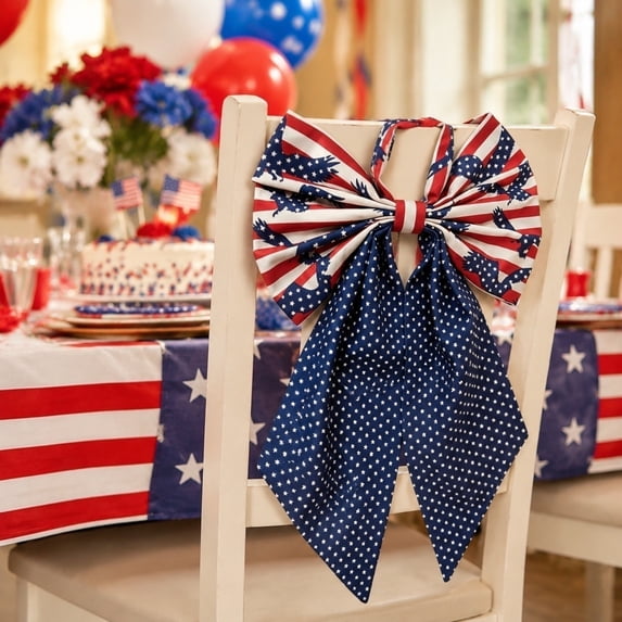 Cadancy Independence Day Wreath Bow Hanger Decorative Ribbon Swag for ...