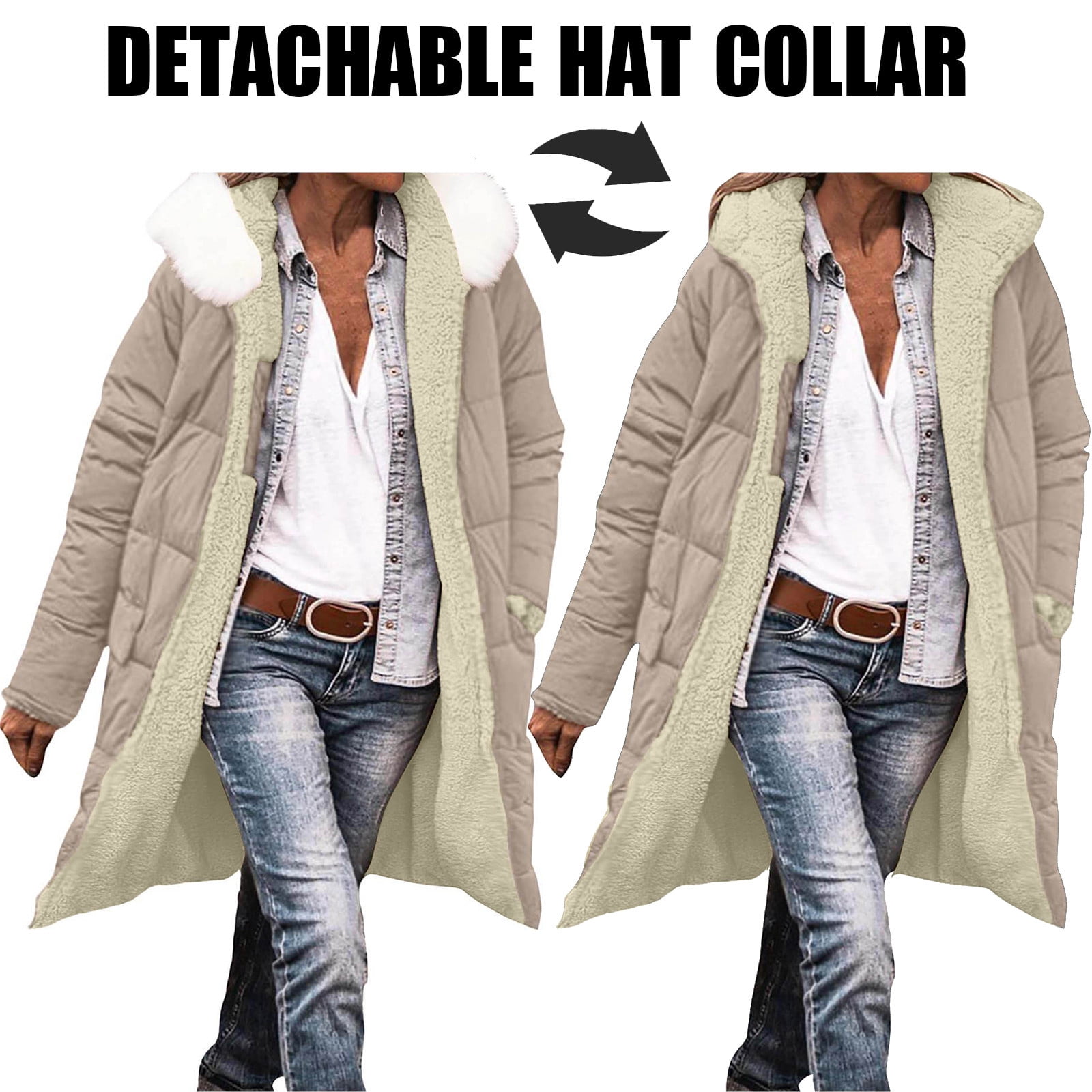 Cadancy Long Winter Coats for Women Fleece Lined Reversible Hooded Zip ...