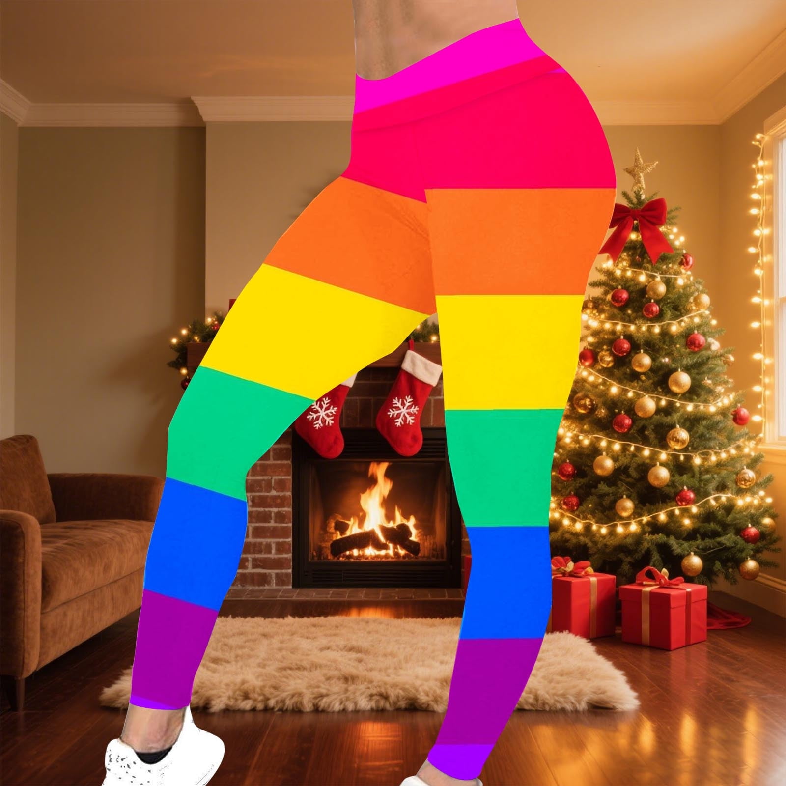 Cadancy Mardi Gras Pants for Women Tights Elastic Waisted Tummy Control ...