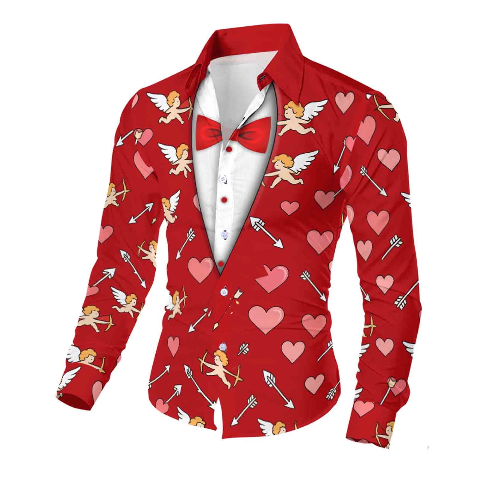 Cadancy Mens Valentines Day Shirt Bowtie Tuxedo Funny Print Long Sleeve ...