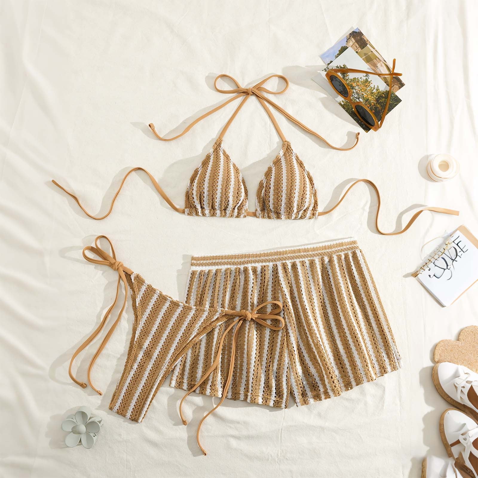 Cadancy Push Up Bikini for Women Three Piece Swimsuits Set Triangle ...