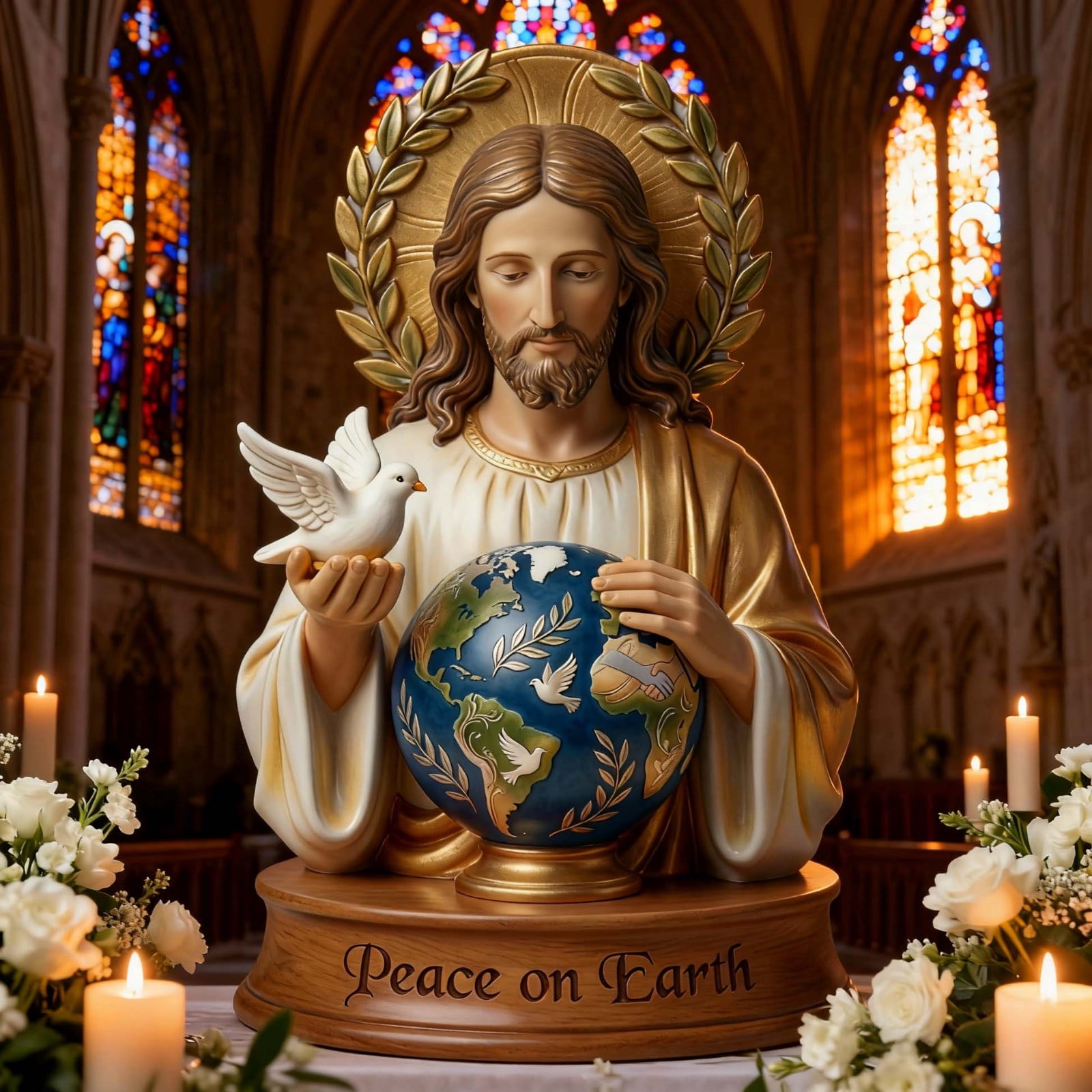Cadancy Religious Statue Peace on Earth Figurine, Resin Jesus Christ ...