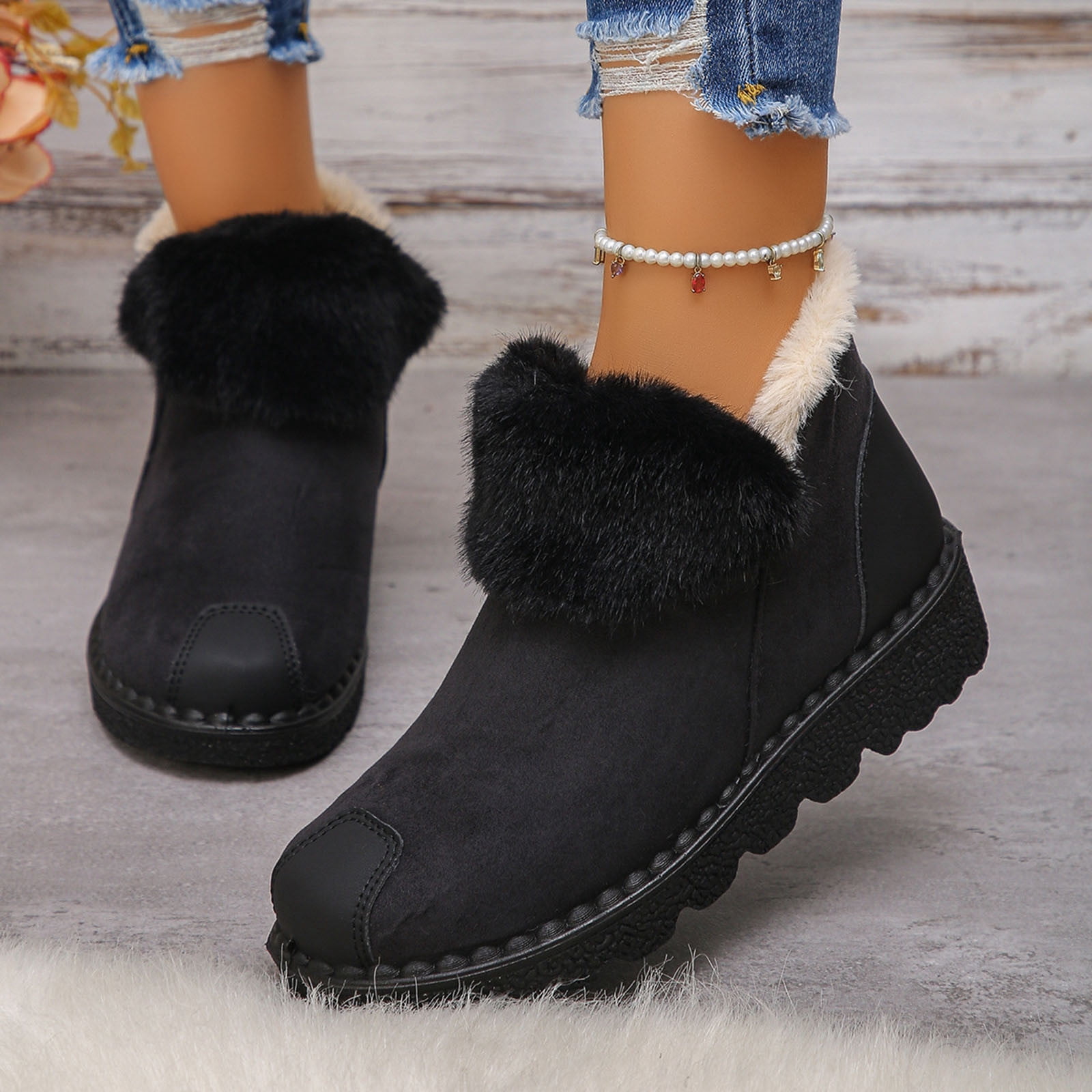 Cadancy Snow Boots for Women Wide Width Thick Sole Suede Fuzzy Lined ...