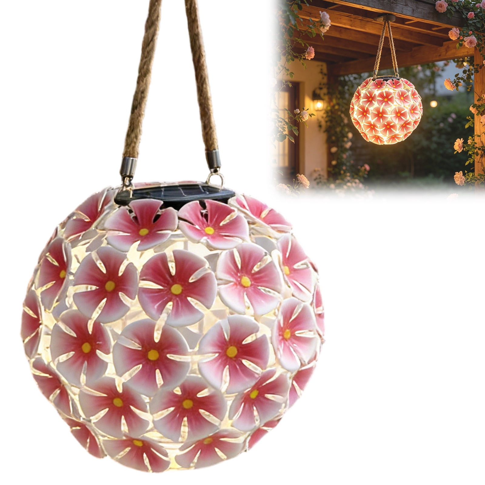Cadancy Solar Hanging Lantern Outdoor Waterproof Garden Light Floral ...