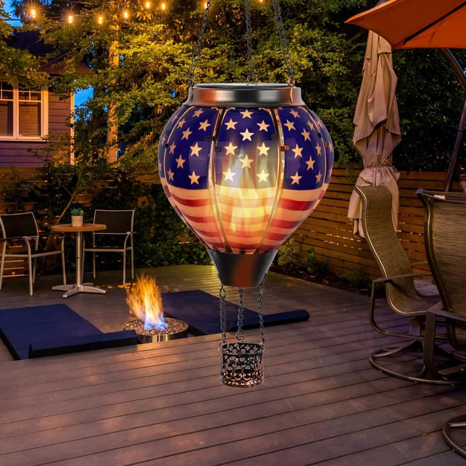 Cadancy Solar Hot Air Balloon Lantern Outdoor Lights LED Flame ...