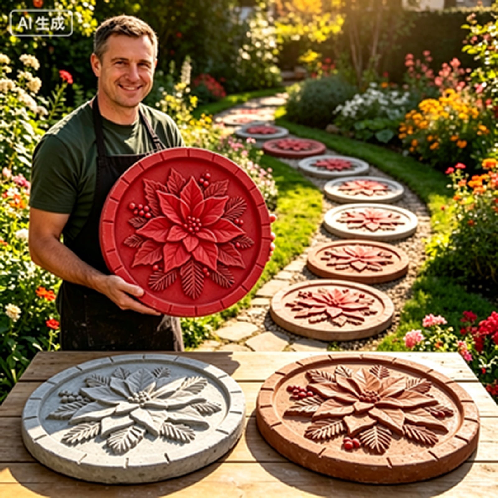 Cadancy Stepping Stone Mold Reusable Garden Pathway Concrete Casting ...