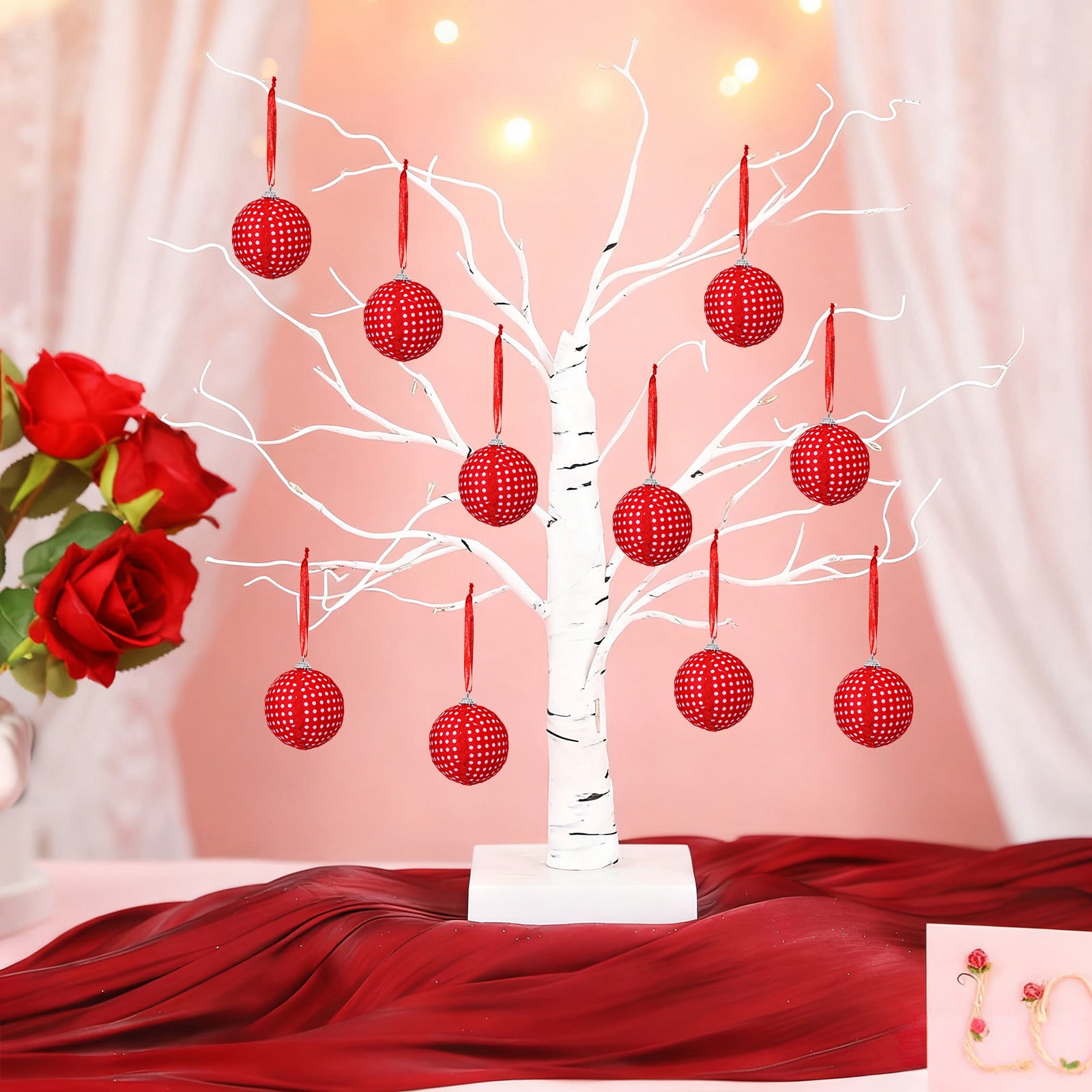 Cadancy Valentine's Day Ornaments Set, Fabric Ball Decorative Pendant ...