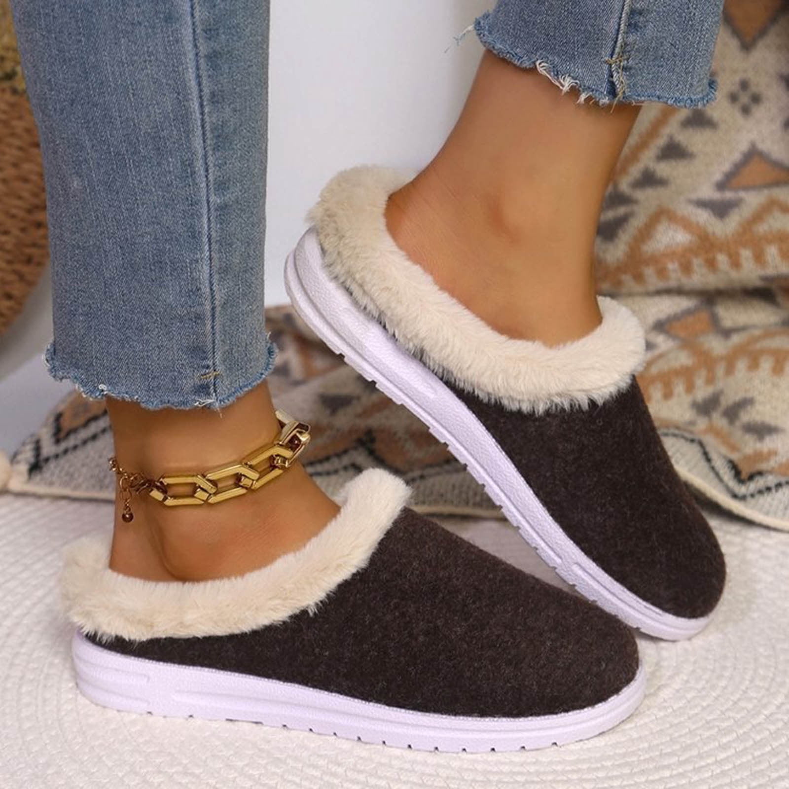 Cadancy Winter Slippers for Women Fuzzy Lining Anti-Slip Warm Soft ...