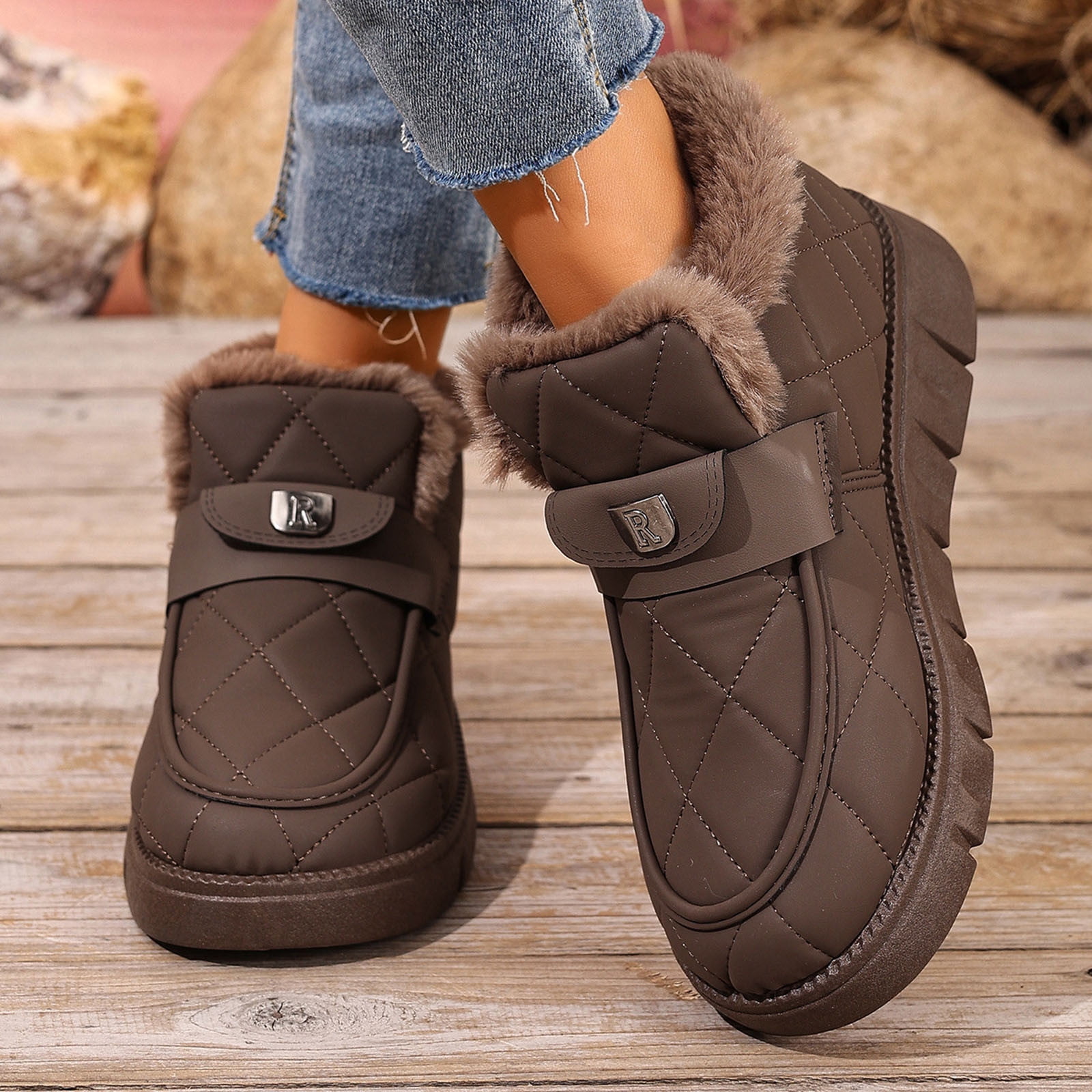 Cadancy Women Snow Boots Cute Loafer Plush Lined Leather Winter Warm ...