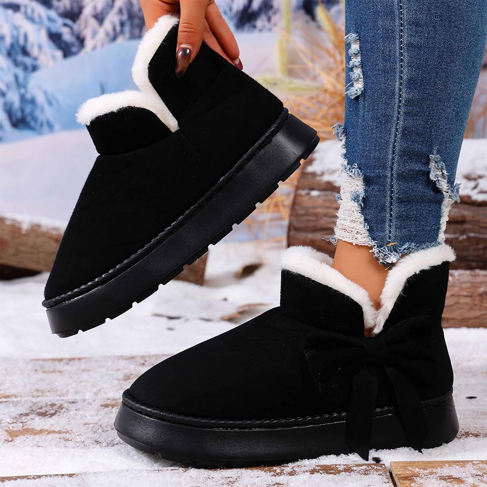 Cadancy Women's Ankle Boots Winter Suede Thick Sole Winter Fluffy ...