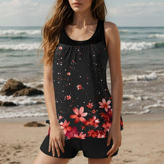 Cadancy Women's Swimwear Tankini Top Tummy Control Shorts Floral ...