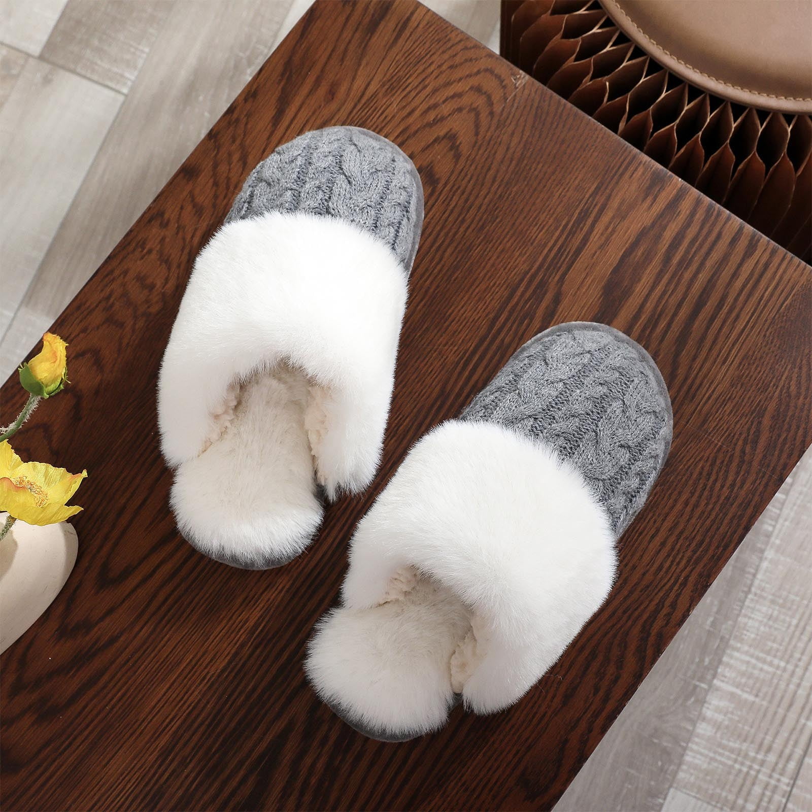 Cadancy Womens Bedroom Slippers Winter Warm Knitted Fuzzy Lined Memory ...