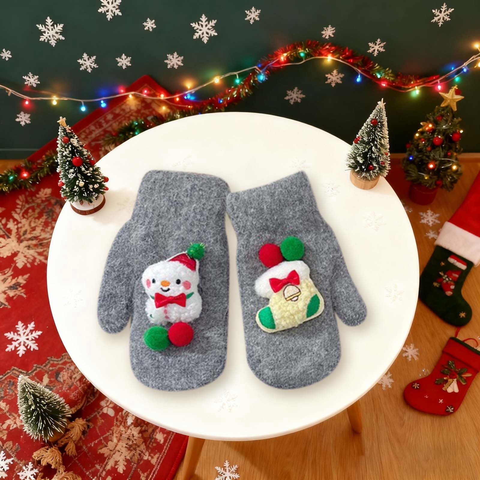 Cadancy Womens Christmas Winter Gloves Cute Snowman Knitted One Finger ...