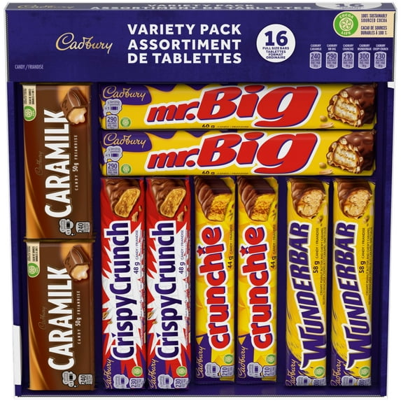 Cadbury 16 Full size Chocolate Bars Variety Pack - Wunderbar, Caramilk ...