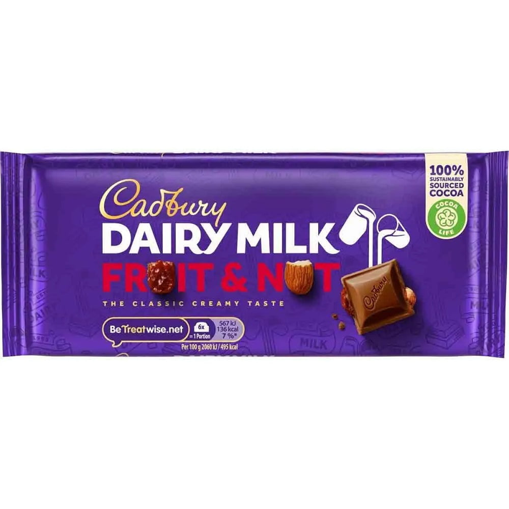 Cadbury, Dairy Milk Fruit and Nut, 110g, Fruity Nutty Chocolate ...