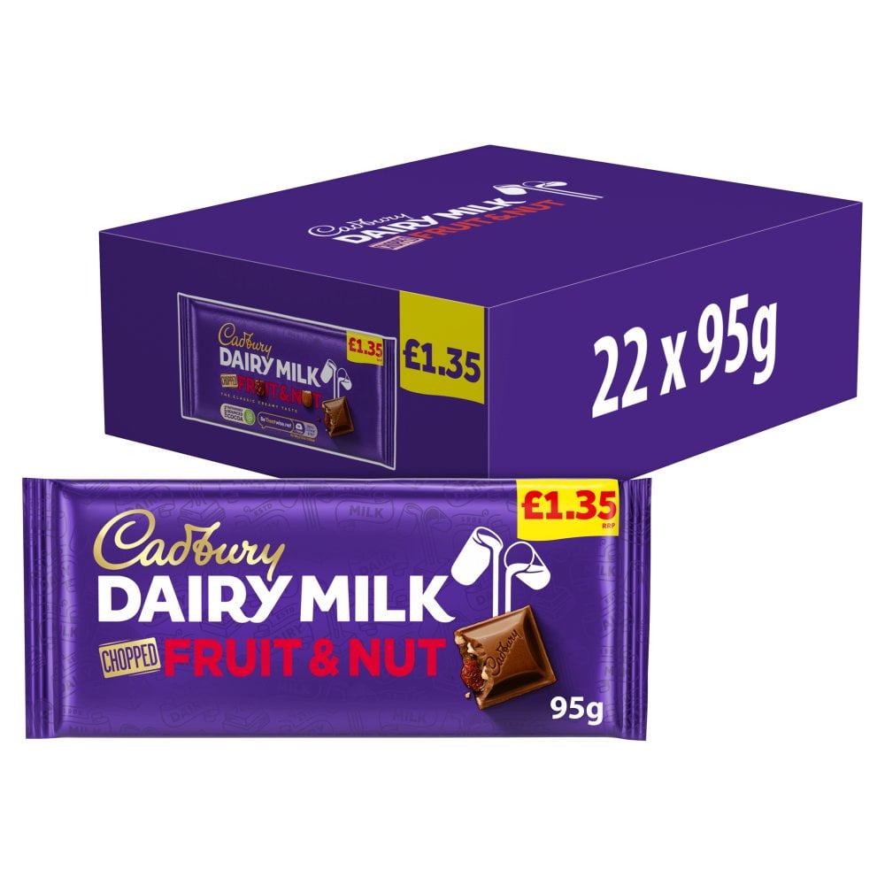 Cadbury Dairy Milk Fruit and Nut Chocolate Bar 95g (pack of 22) - Walmart.com