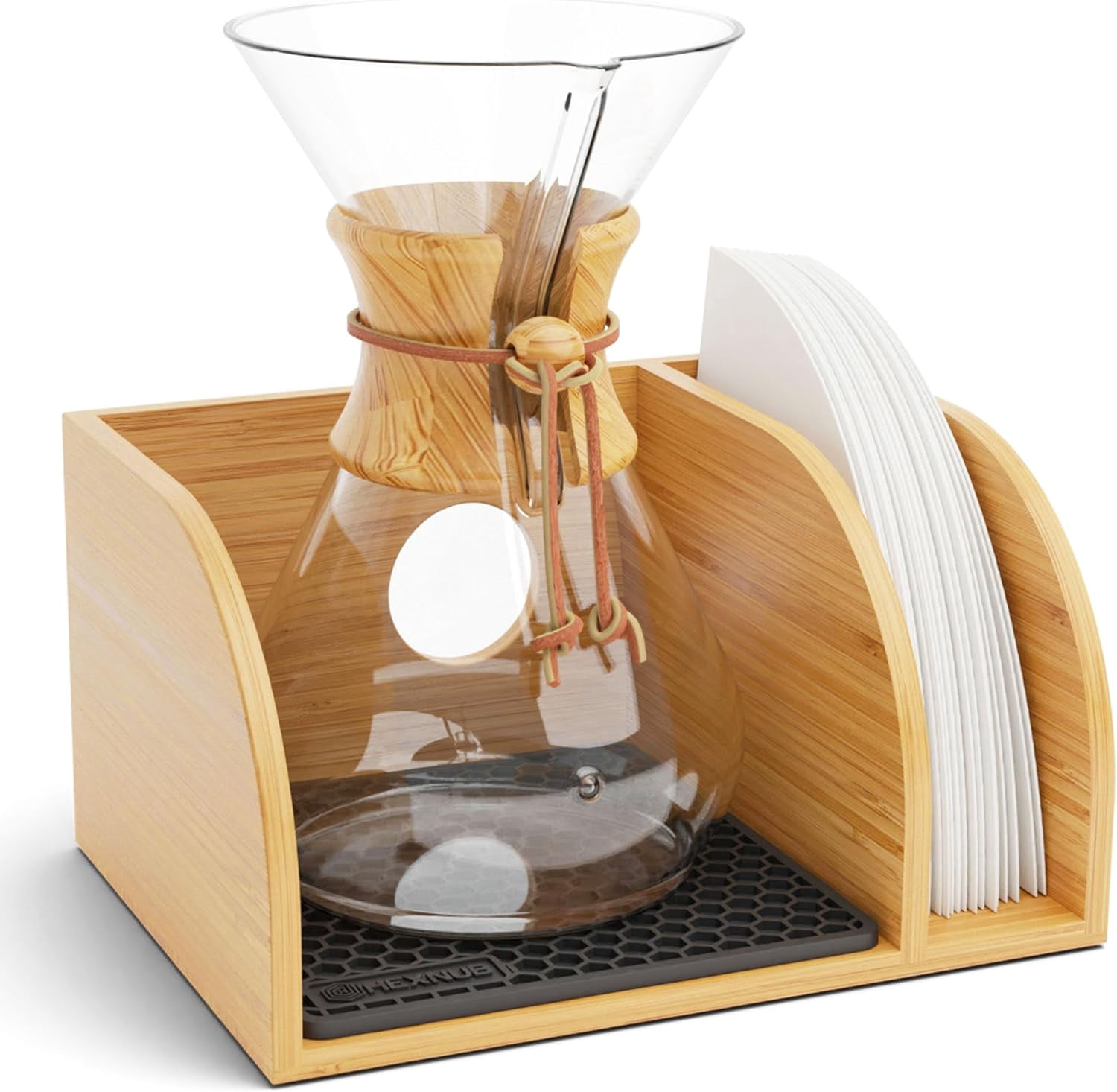 Caddy for Pour Over Coffee Makers, Bamboo Stand fits Chemex, Bodum ...