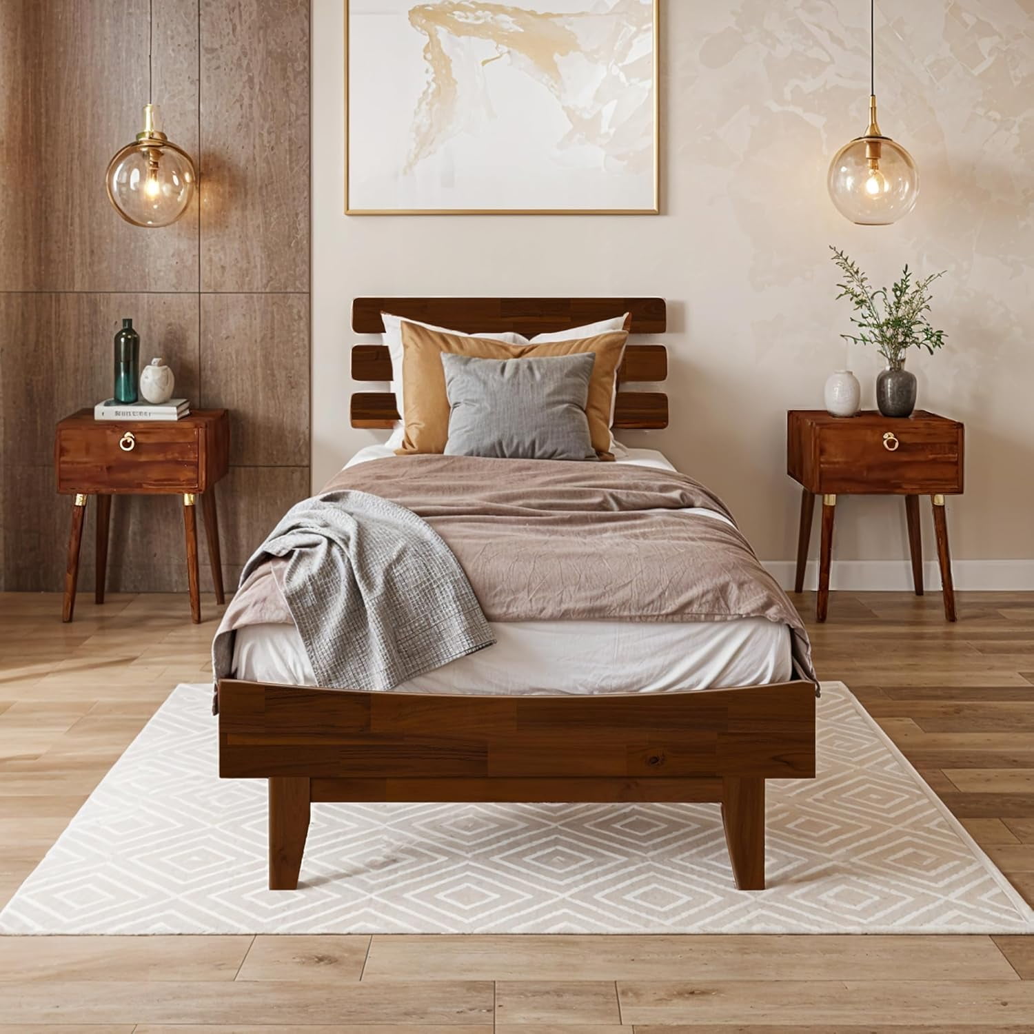 Caden 15 Inch Deluxe Bed Frame with Adjustable Headboard - Mid Century ...