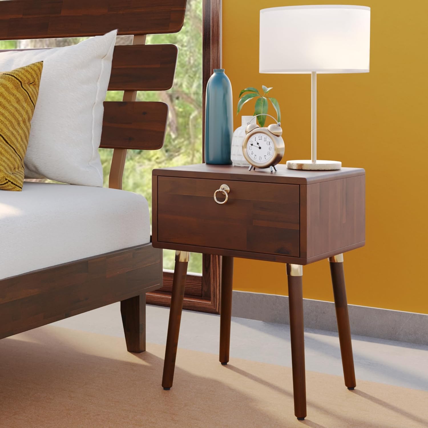Caden 15 Inch Deluxe Bed Frame with Adjustable Headboard - Mid Century ...