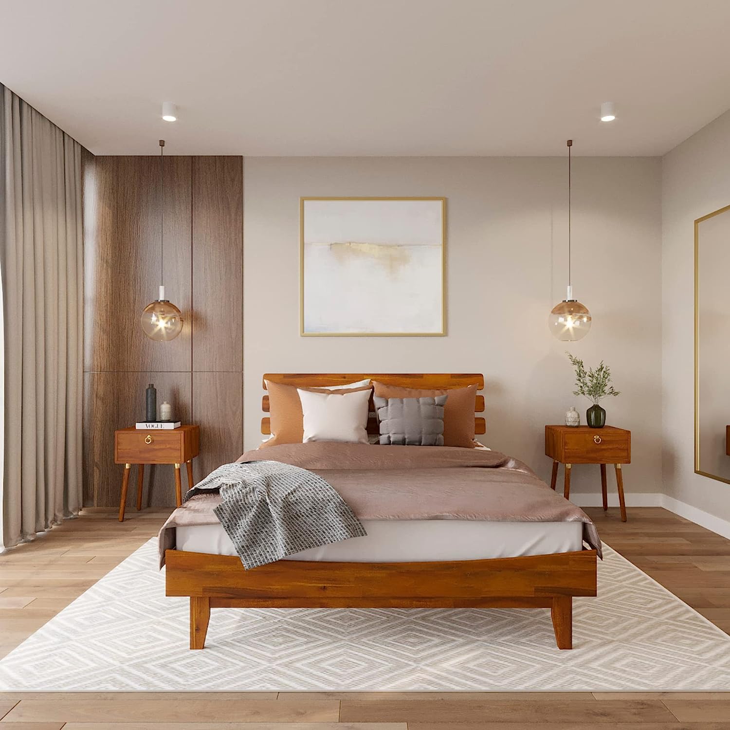 Caden 15 Inch Deluxe Bed Frame with Adjustable Headboard - Mid Century ...