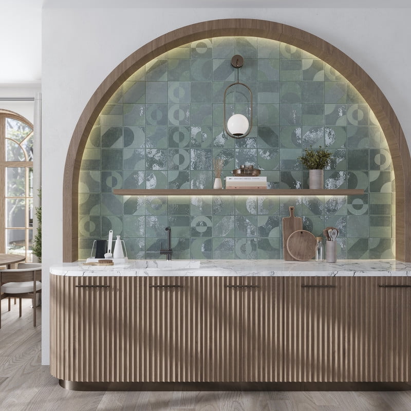 Cadence 8x8 Muted Sage Green Porcelain Square Motif Wall and Floor Tile ...