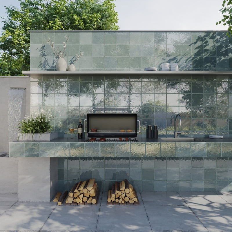 Cadence 8x8 Soft Sage Green Porcelain Zellige Square Wall and Floor ...
