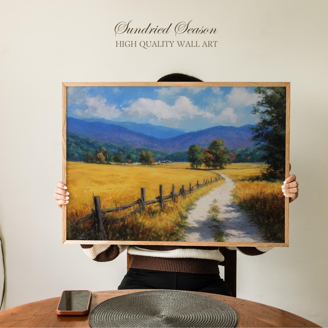 Cades Cove Smoky Mountains Art Print, Golden Field Autumn Landscape ...