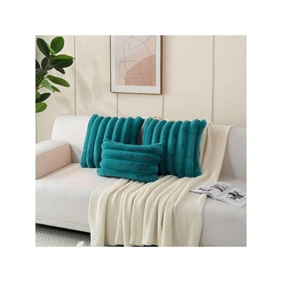 Cadet Blue Faux Fur Vertical Ribbed Bolster Pillow Cover, Soft ...