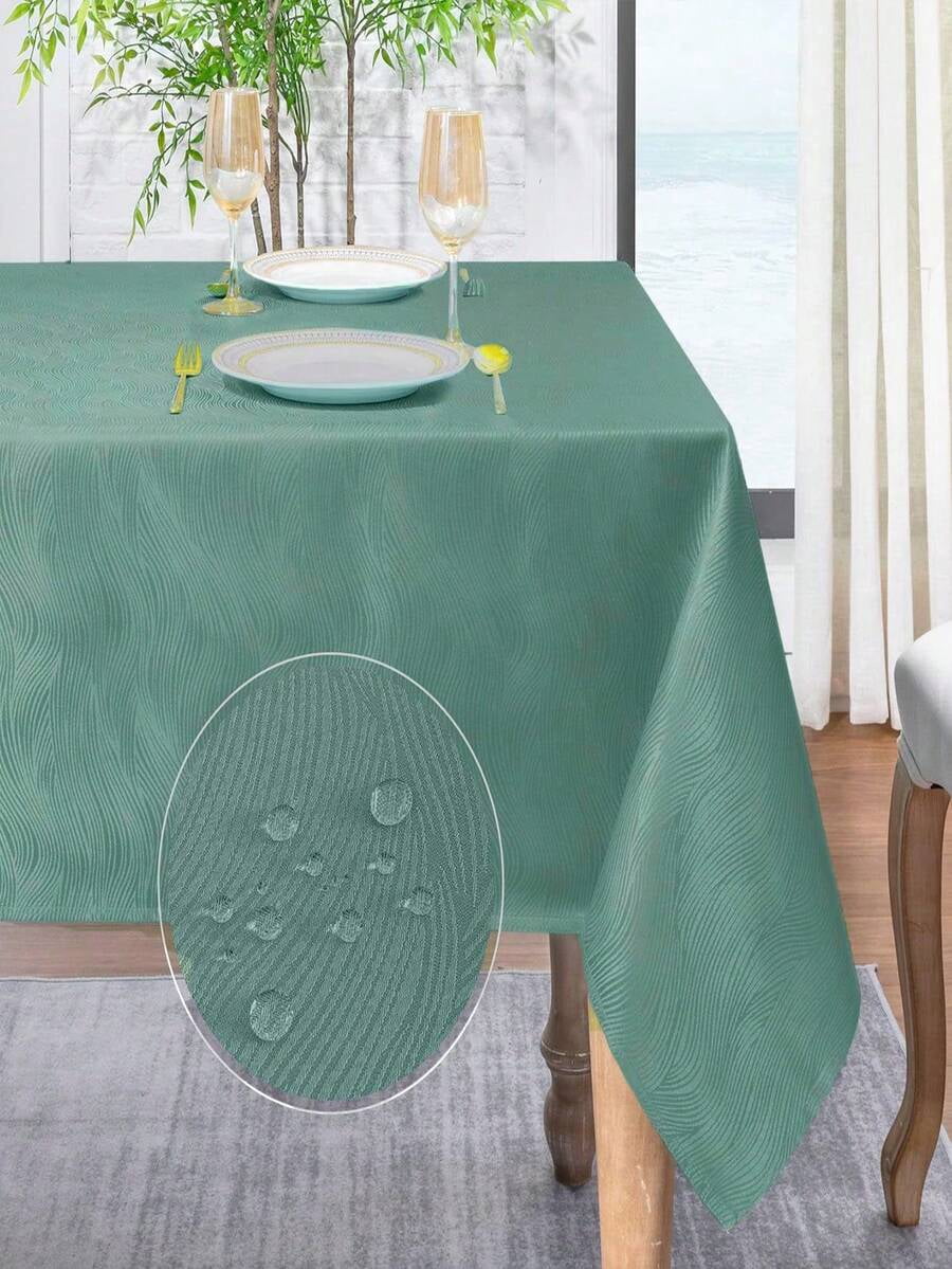 Cadet Blue Water-Repellent Jacquard Swirl Pattern Tablecloth For ...