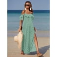 Cadet Blue Womens Off-Shoulder Ruffle Polka Dot Slit Maxi Dress For ...