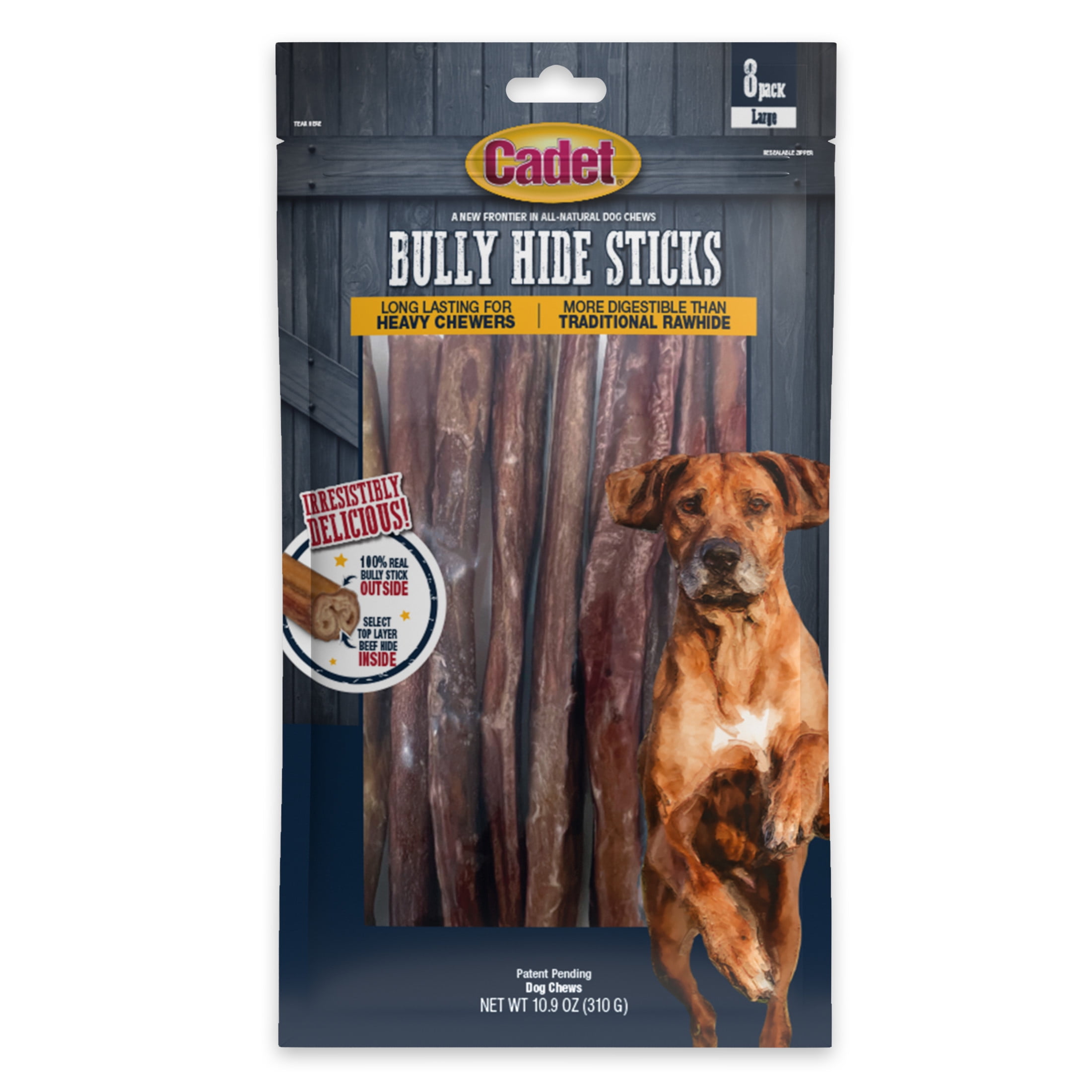Cadet All-Natural Dog Chews Bully Hide Sticks Large 8 Count Dog Treats ...