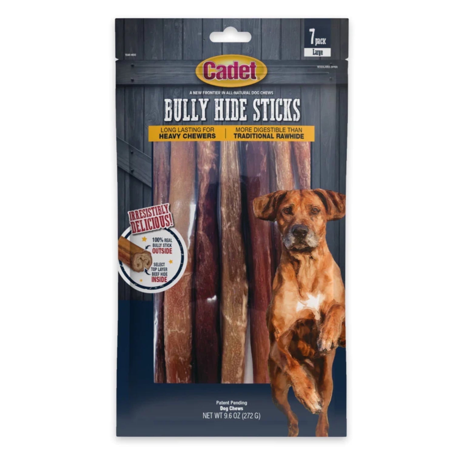 Cadet Bully Hide Sticks for Large Dogs, All-Natural Beef Pizzle, Long ...