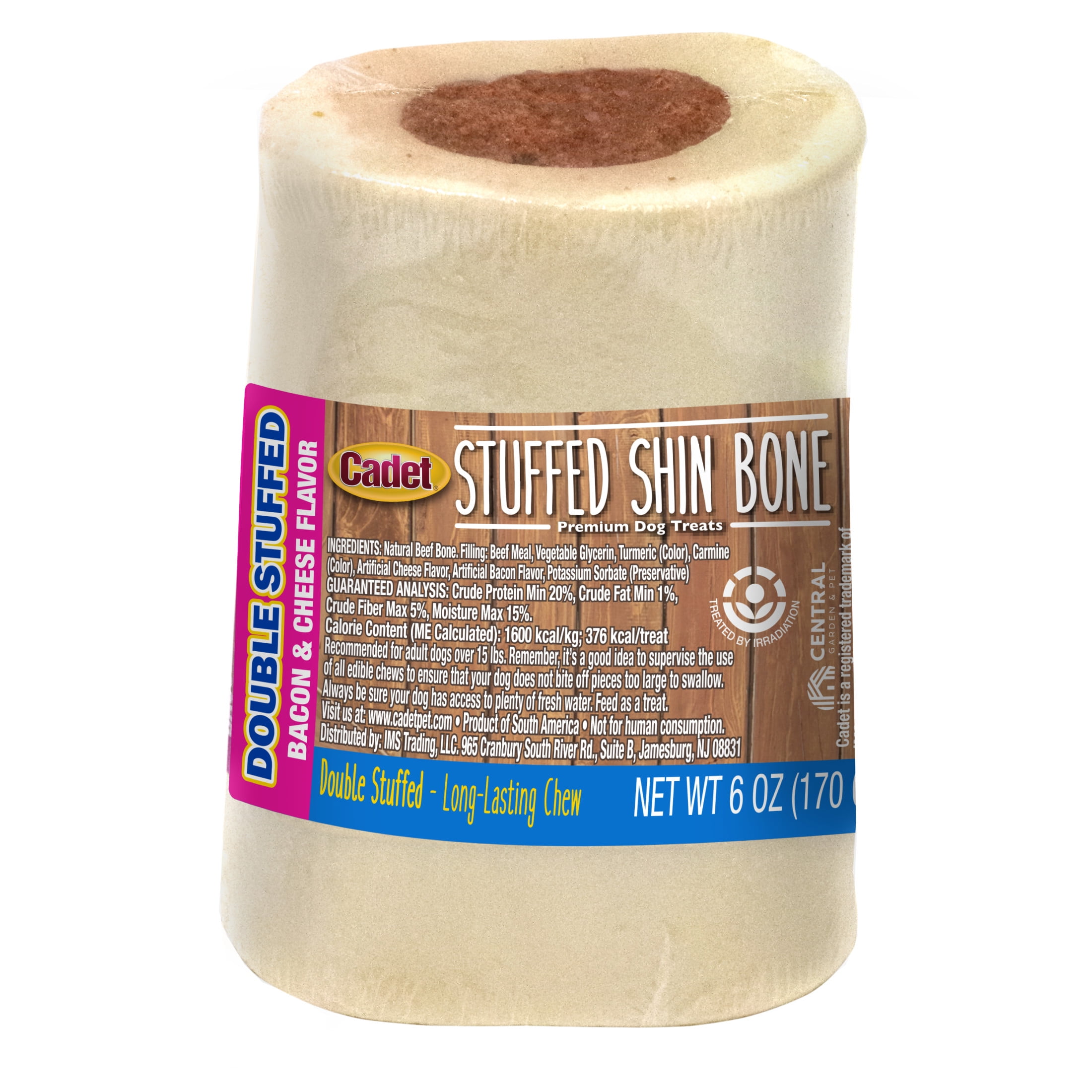 Cadet Stuffed Shin Bone Dog Treat, Long Lasting Bacon & Cheese Flavor ...