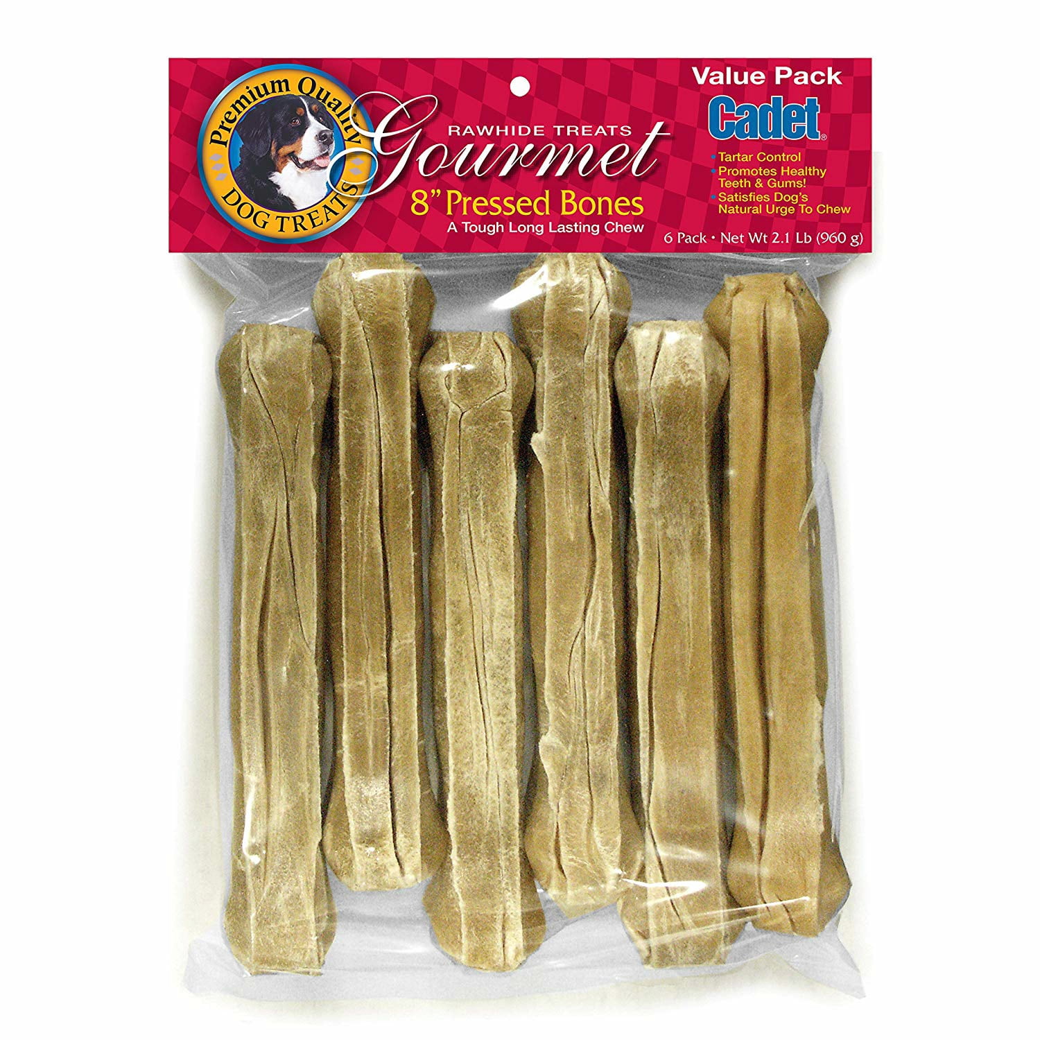 Cadet Gourmet Pressed Rawhide Bones, 8in 6ct - Walmart.com