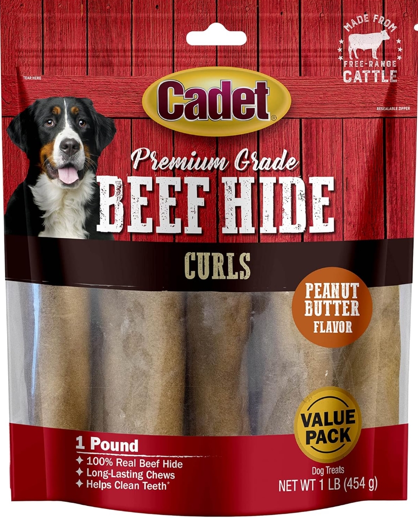 Cadet Premium Grade Beef Hide Chew Curls Peanut Butter Flavor - Walmart.com