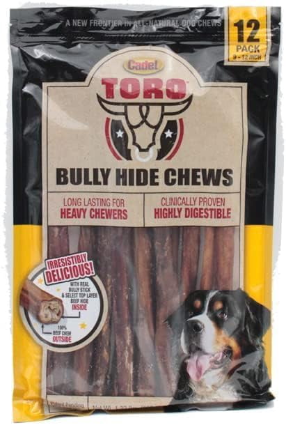 Cadet Toro Bully Hide Chews, All-Natural Dog Chews, 9"-12" (12 Count ...