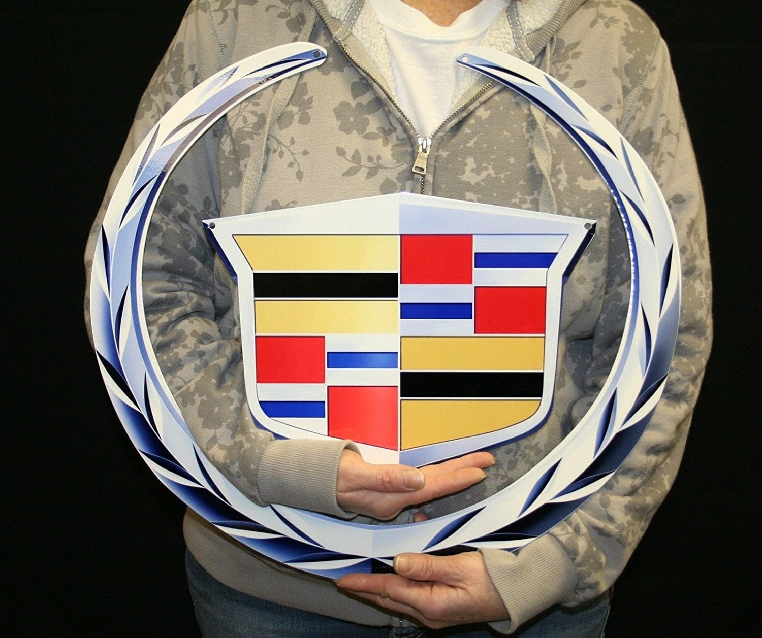 Cadillac Emblem Metal Wall Hanging Sign 2 Pc - Chrome 19" x 18 ...