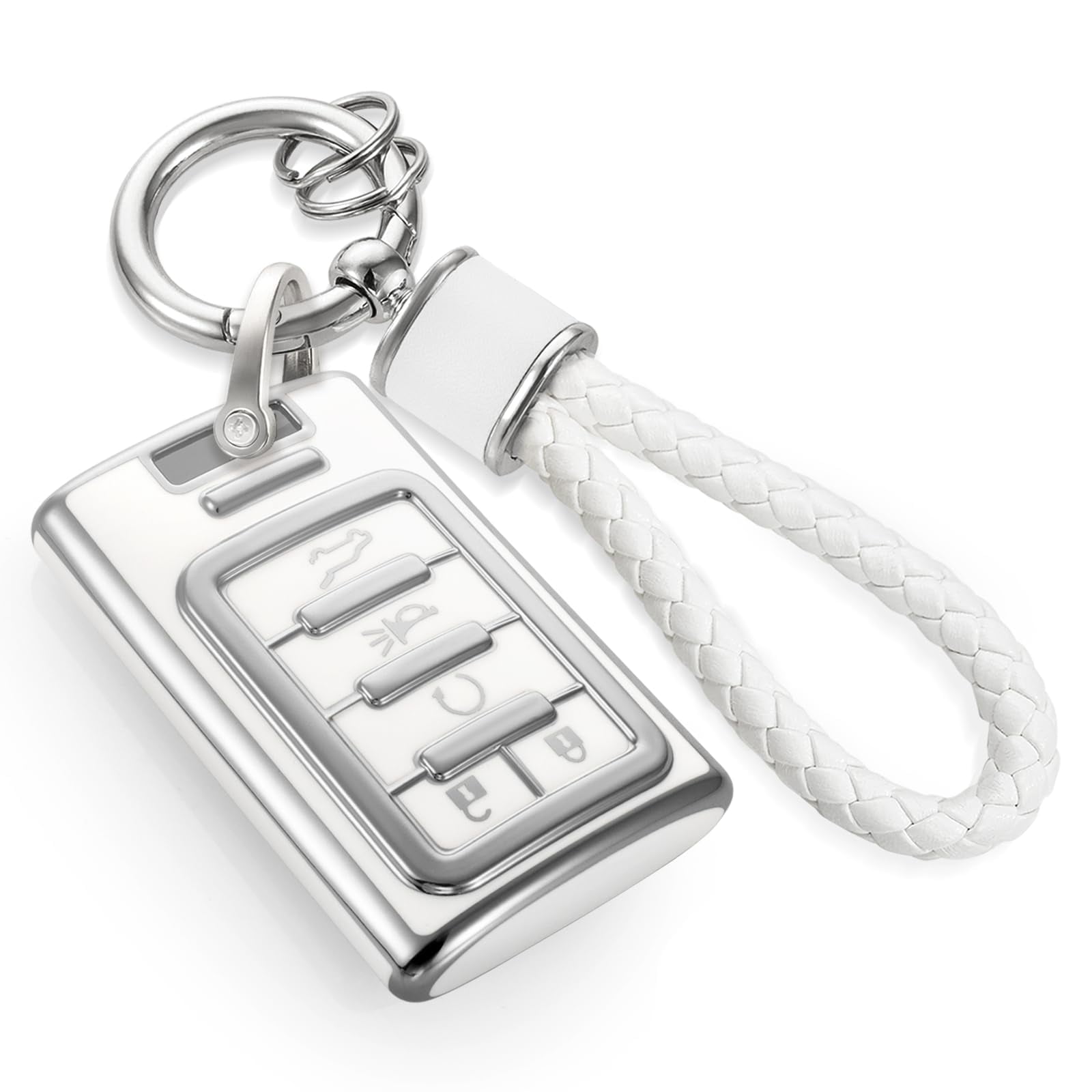 For Cadillac Key Fob Cover with Metal Braided Rope Keychain for ...