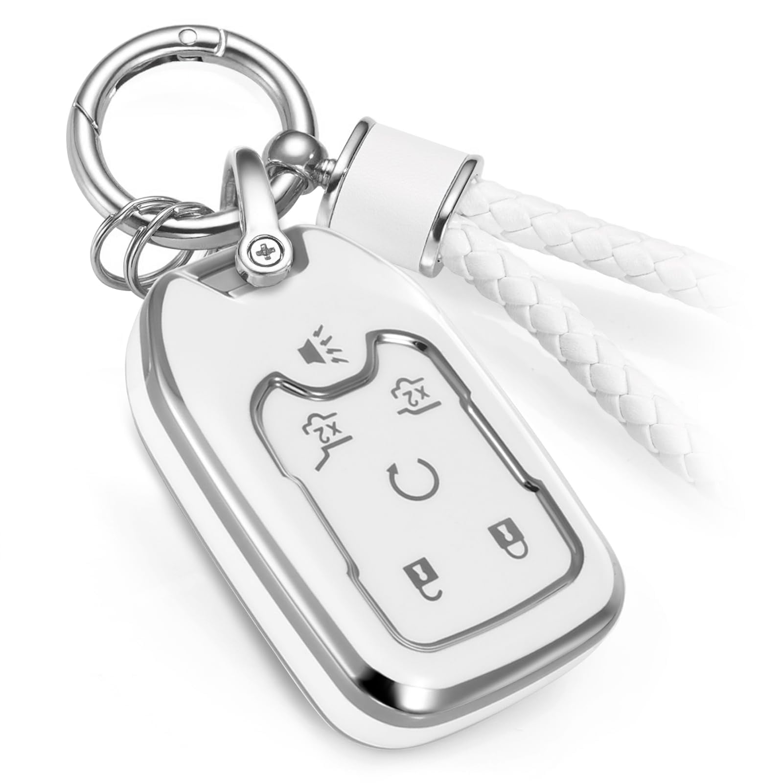 For Cadillac Key Fob Cover with Metal Braided Rope Keychain for ...