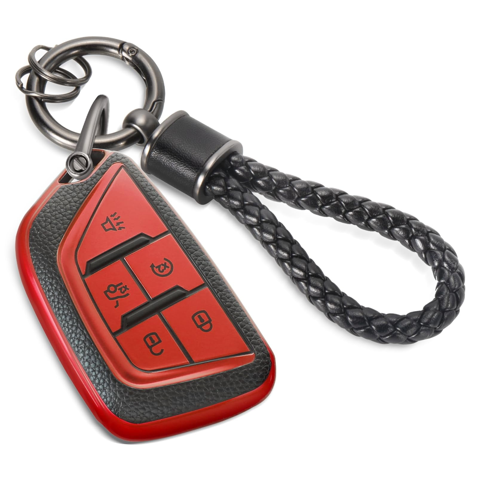 for Cadillac Key Fob Cover with Metal Braided Rope Keychain, Upgraded ...