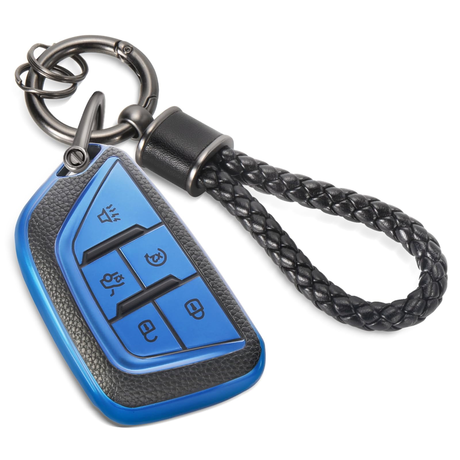 for Cadillac Key Fob Cover with Metal Braided Rope Keychain, Upgraded ...