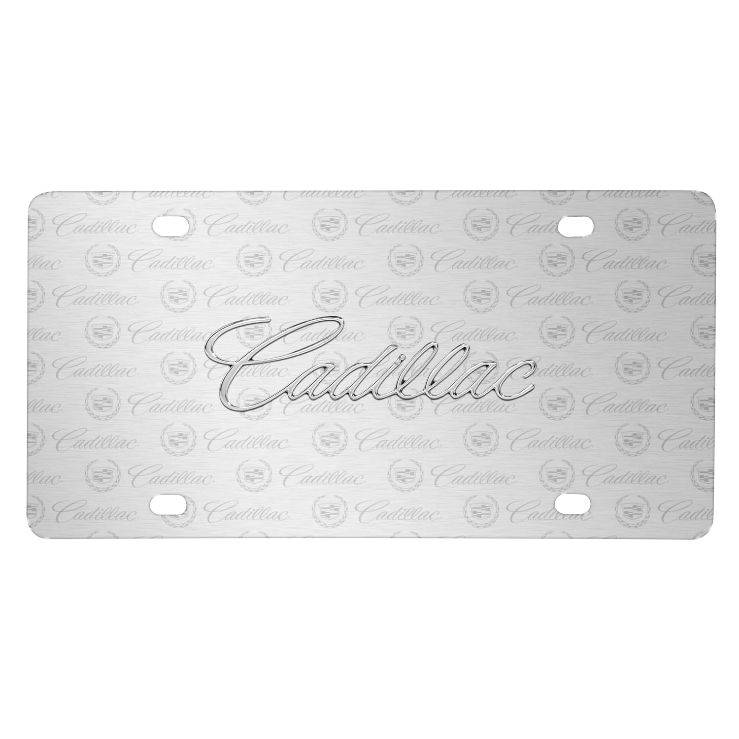 Cadillac Script 3D Nameplate on Logo Pattern Brushed Aluminum License ...