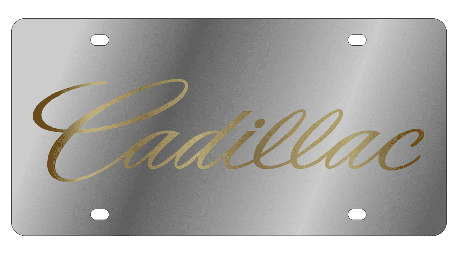 Cadillac Script Logo Name Gold Premium Stainless Steel License Plate ...