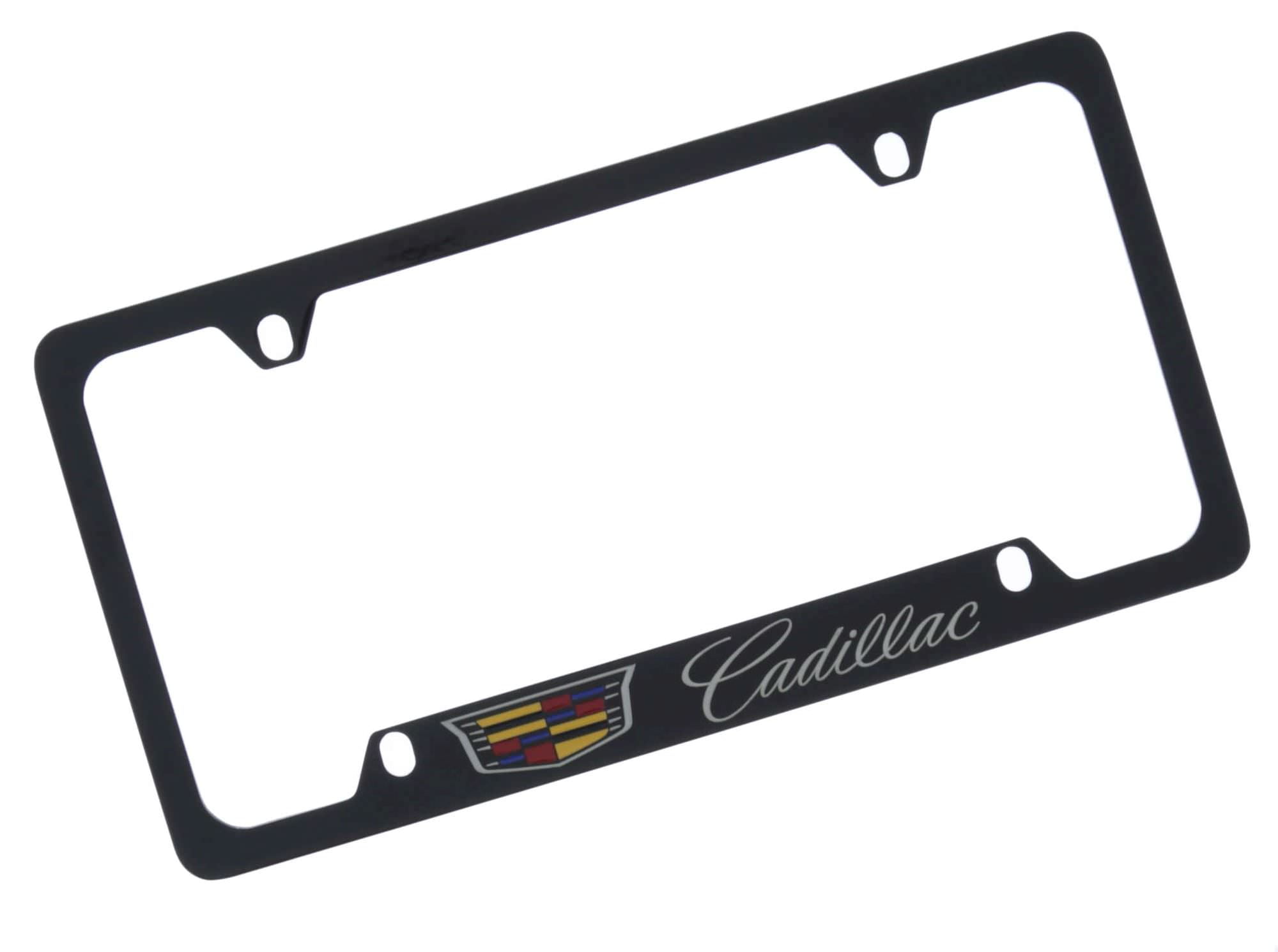 Cadillac with Crest Brass License Plate Frame with Glossy Black Finish ...